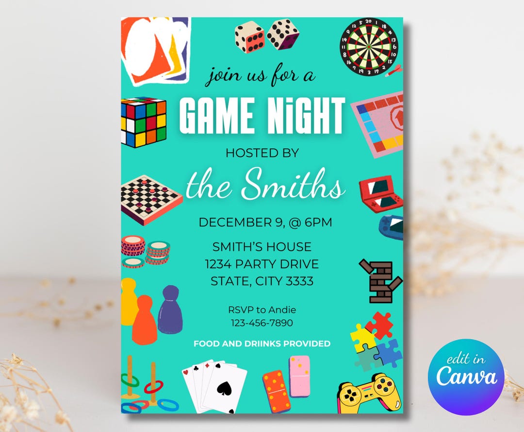 Game Night Invitation - Editable House Party Invite - Printable ...