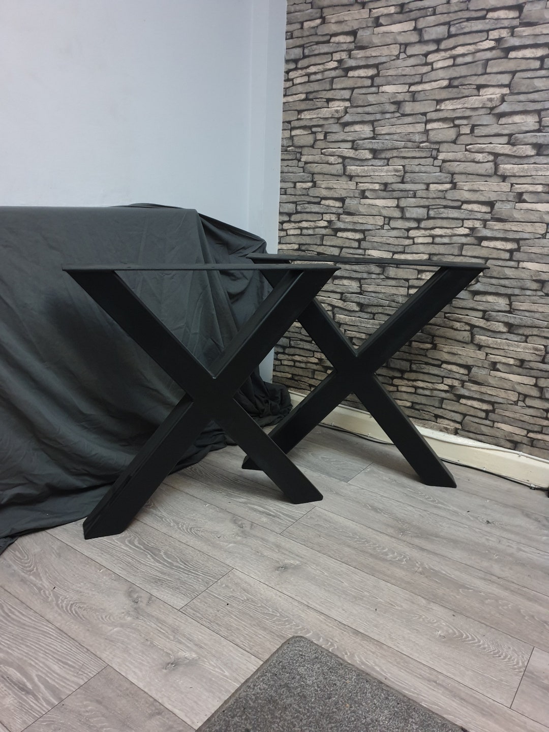 Set of 2 Industrial X Cross Design Chunky 80mmx80mm Steel Dining ...