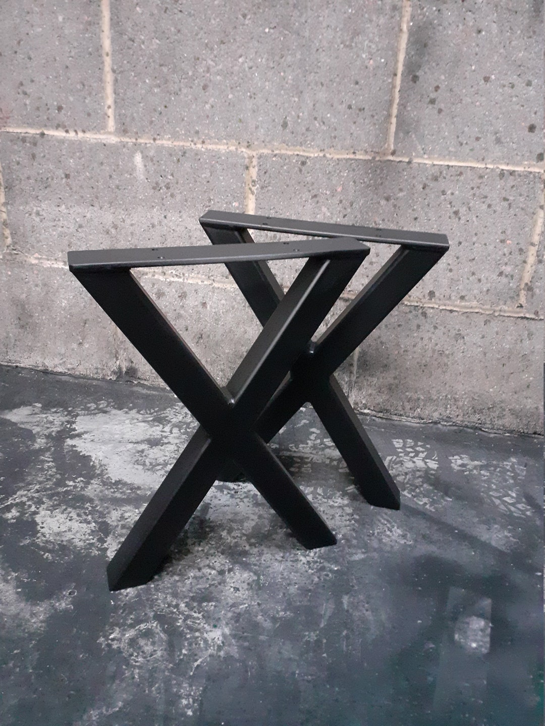 X Cross Design Set of 2 Industrial Steel Metal Bench Legs Dining ...