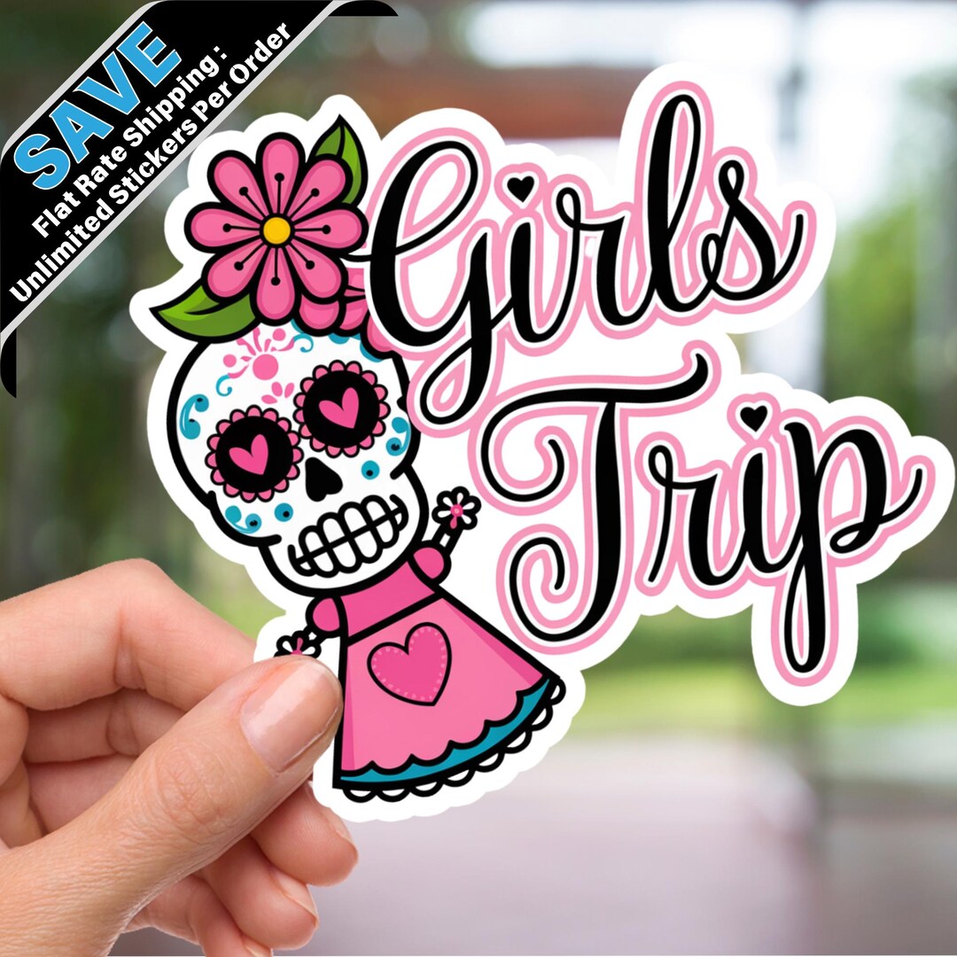 Cute Girls Trip Sugar Skull Sticker, Vinyl Decal for Bachelorette or ...
