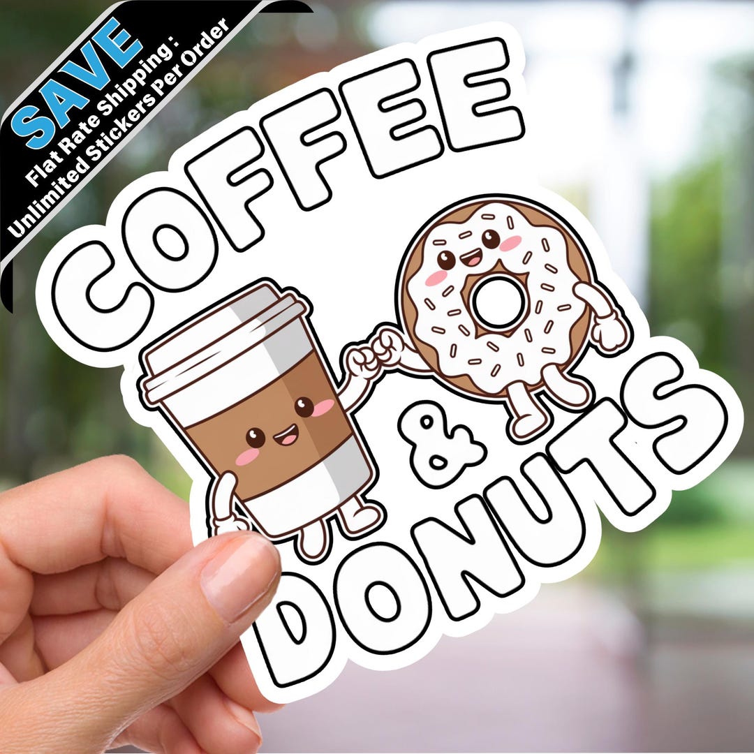 Coffee & Donut Fist Bump Vinyl Sticker, Cute Kiss-cut Design, Foodie ...