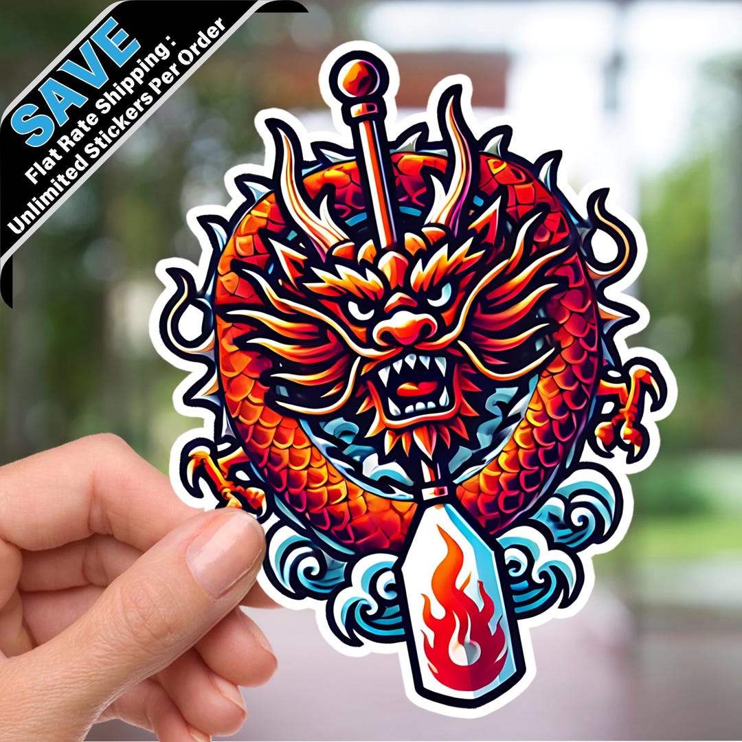 Dragon Boat Sticker for Paddlers, Bold Red Serpent With Paddle Art, Fun ...