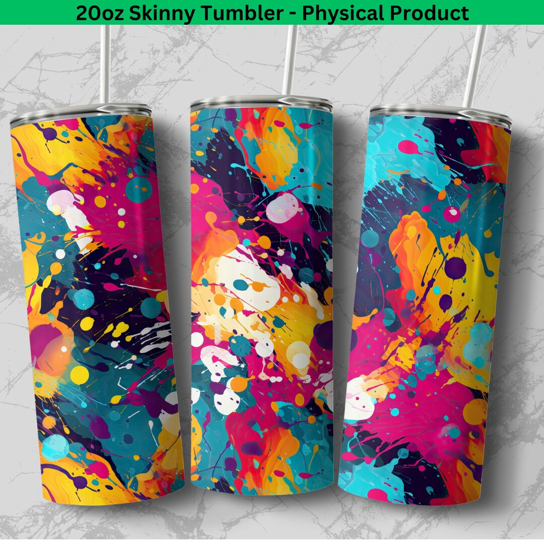Vibrant Paint Splatter 20oz Stainless Steel Tumbler Skinny, Eco ...