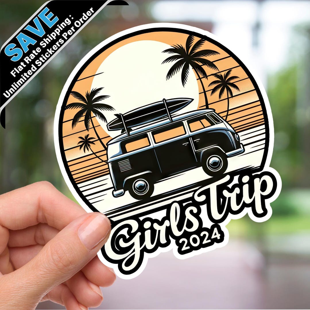 Girls Trip Sticker 2024, Retro Van Beach Adventure, Cute Travel Decal ...