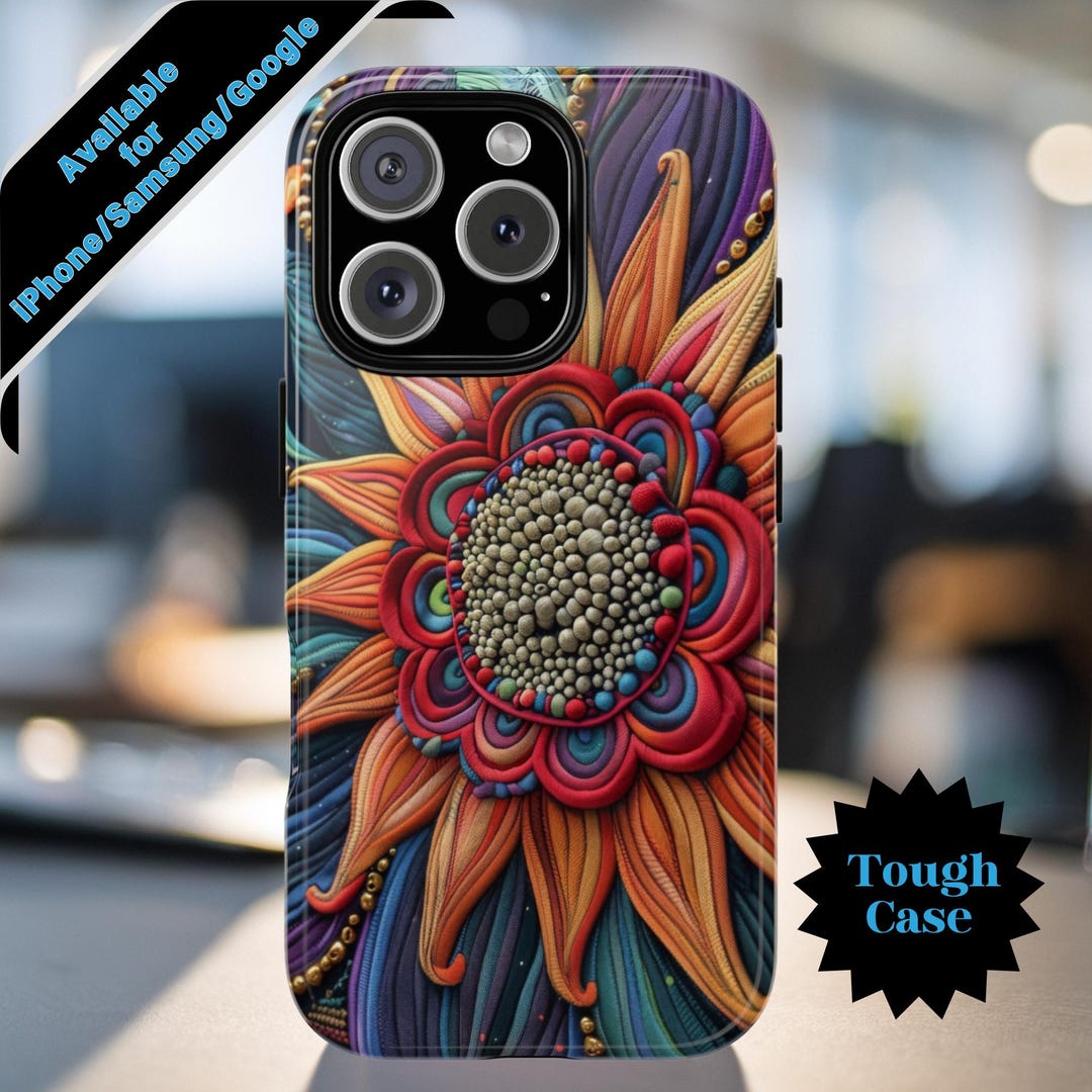 Colorful Sunflower Phone Case, Bright Boho Floral Art, Tough Protective ...