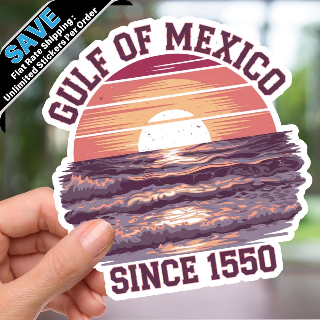 Retro Gulf of Mexico Sticker, Beach Sunset Vinyl Decal, Coastal ...