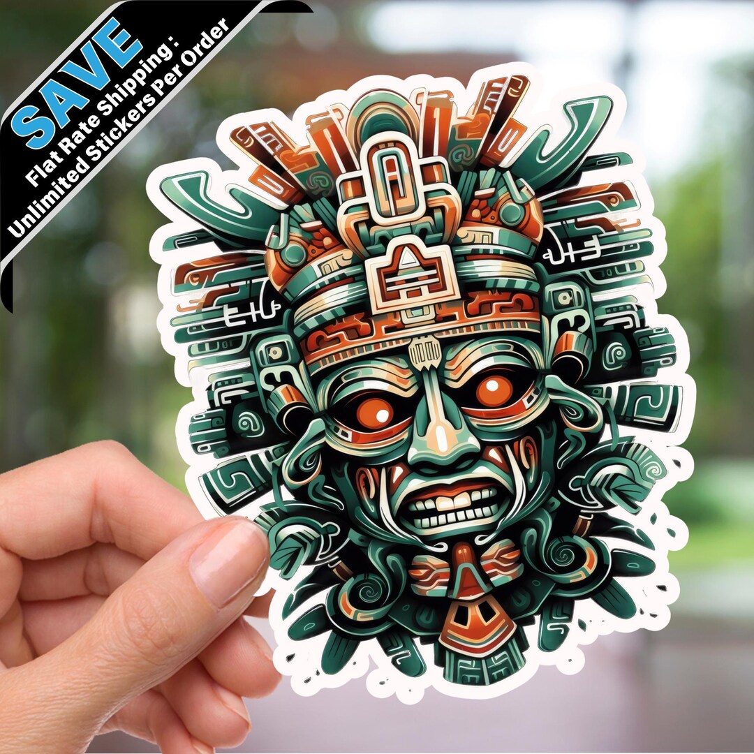 Mayan Aztec Mask Vinyl Sticker, Tribal Tattoo Art Decal, Durable ...