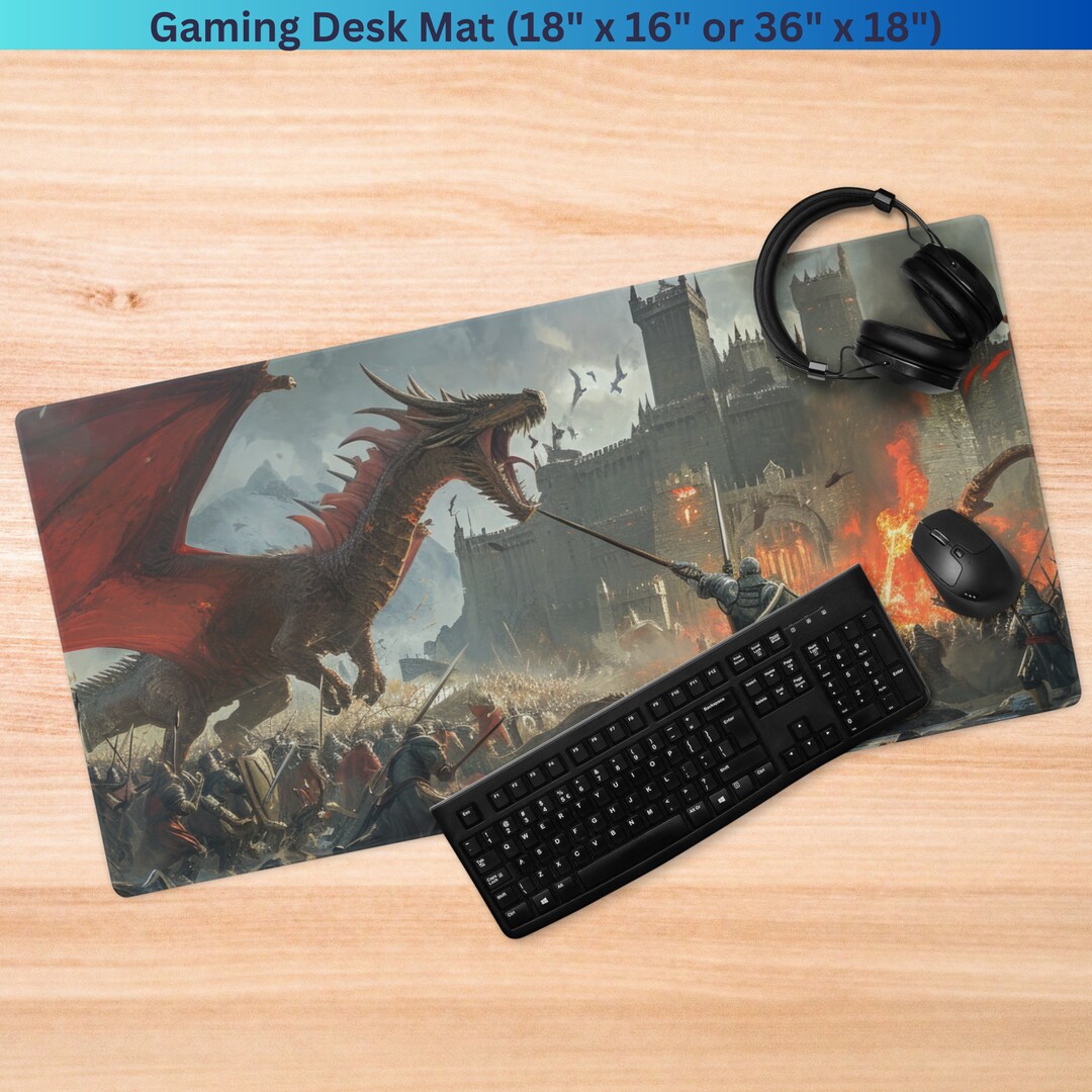 Epic Dragon Battle Large Gaming Desk Mat, Extended Mouse Pad for Gamers ...