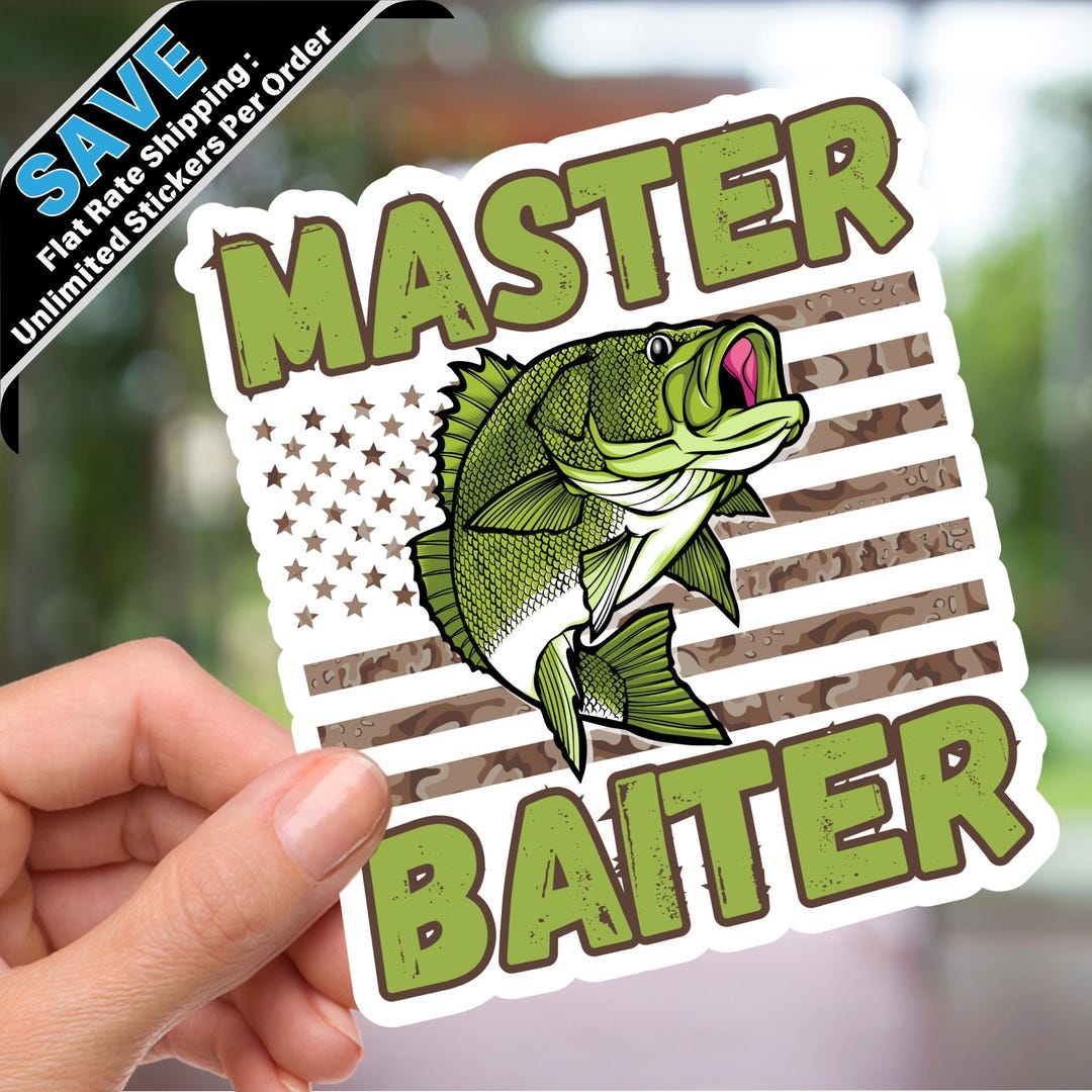 Fishing Humor Sticker, Master Baiter Vinyl Decal, Bass Fishing Design ...