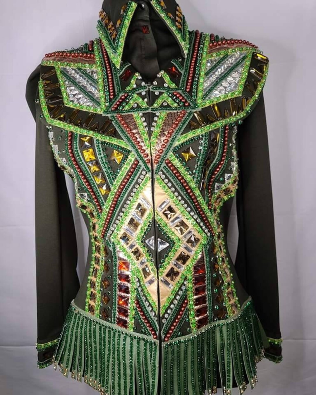 Women Show Vest With Real Glass Embellishments - Military Green - Etsy