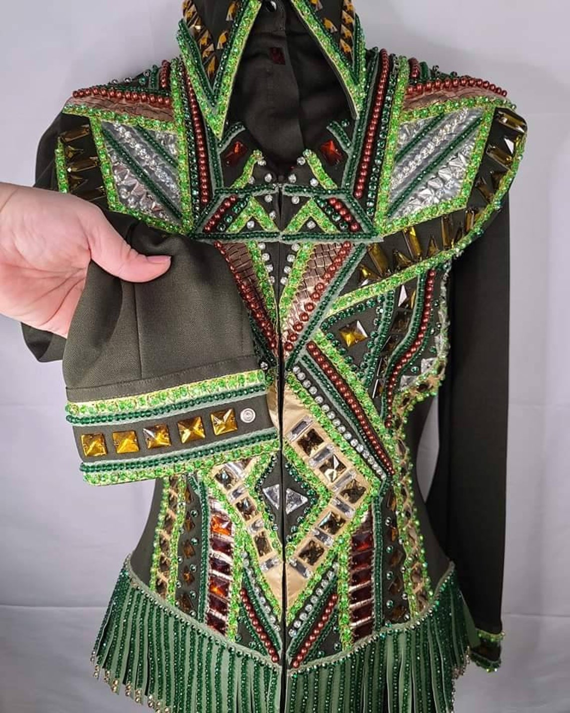 Women Show Vest With Real Glass Embellishments - Military Green - Etsy