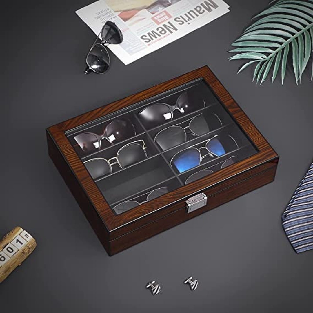 Sunglasses Display Case - Wooden Compartments - Glasses Display Tray ...