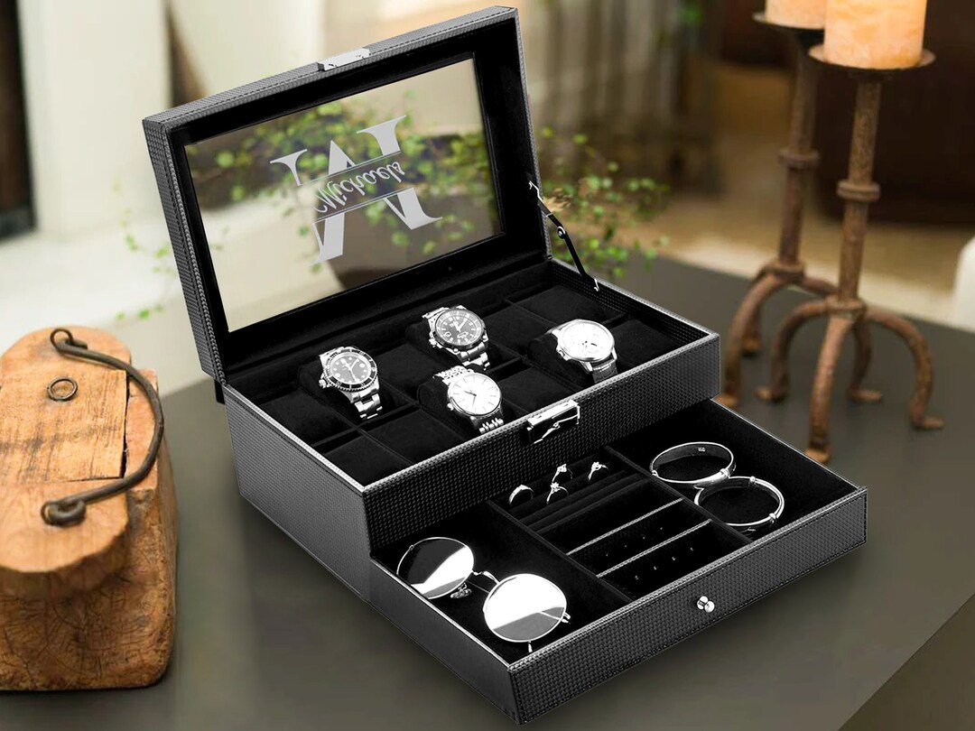 Watch Box for Men With Drawer,watch Case for Men Personalized,wood ...