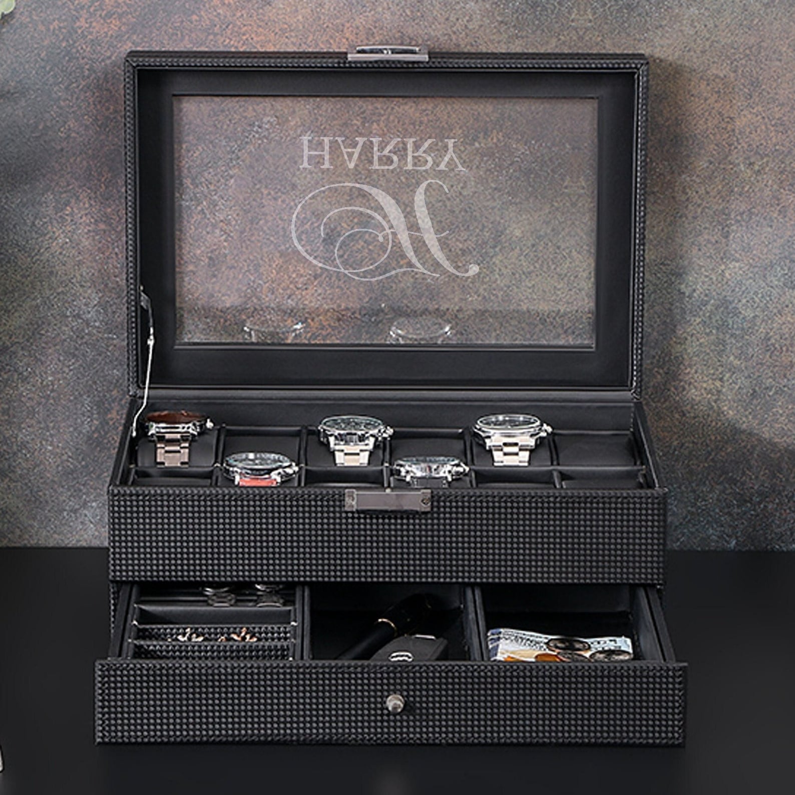 Watch Box for 12 Watch Box for Men Wood Watch Box Drawer - Etsy