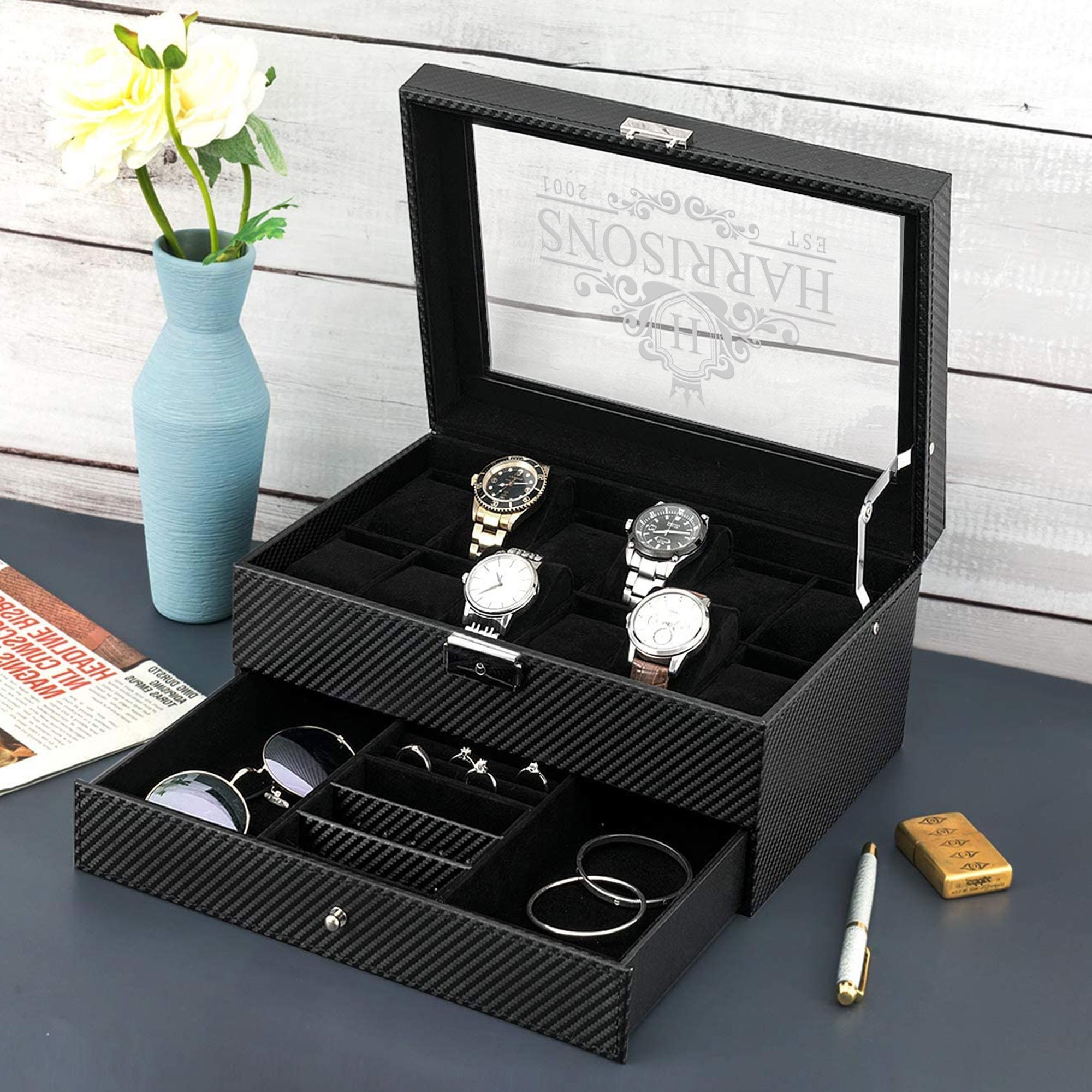 Caja de reloj personalizada Tapa de vidrio de la caja del | Etsy