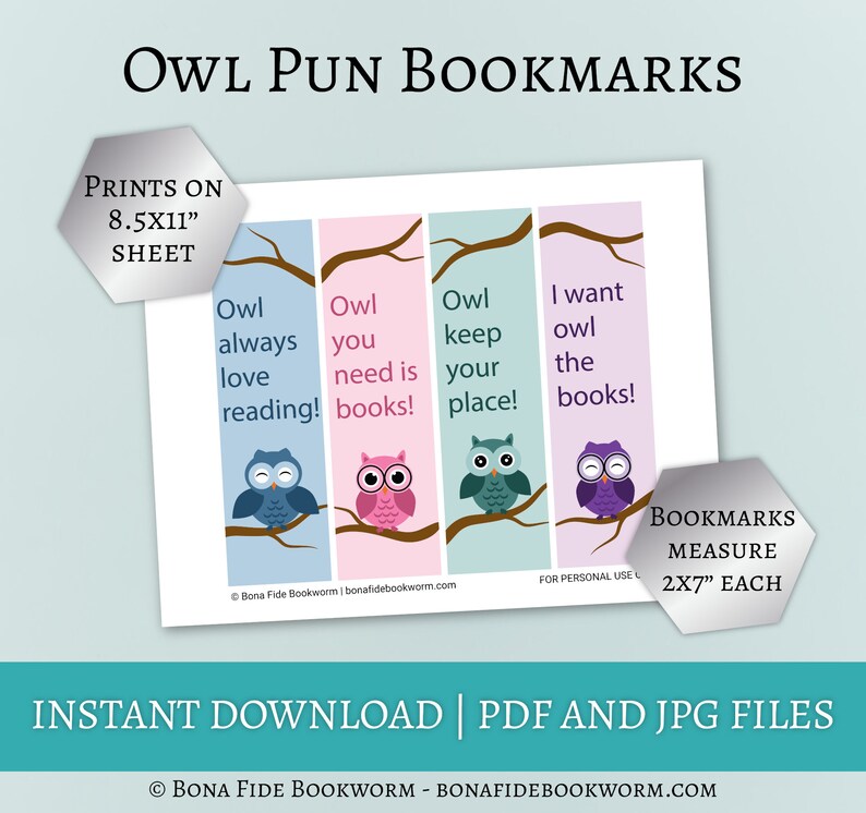 Printable Owl Bookmarks | Printable Owl Pun Bookmarks | Owl Bookmark ...