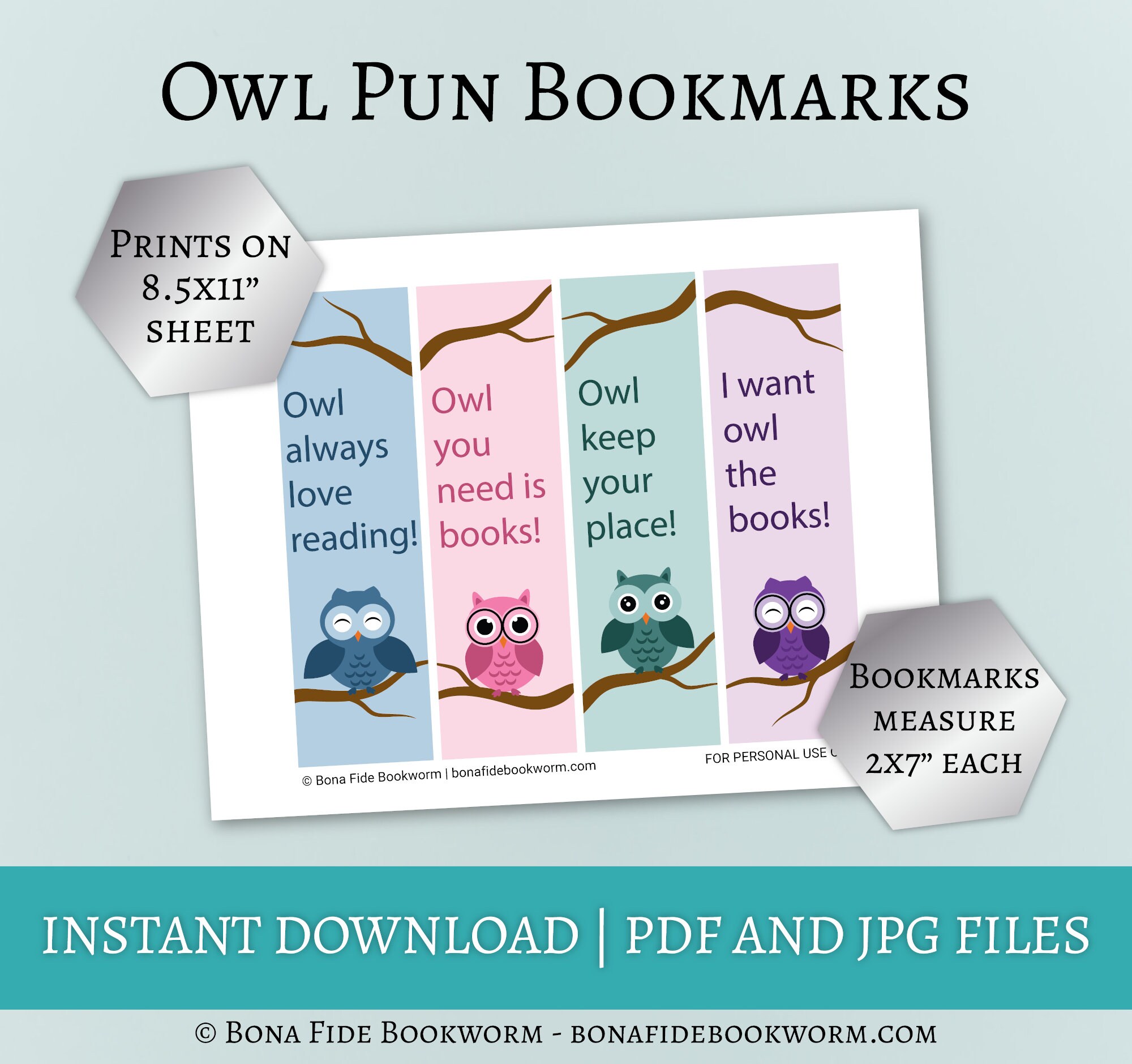 Printable Owl Bookmarks | Printable Owl Pun Bookmarks | Owl Bookmark ...