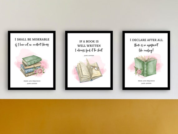Jane Austen Wall Art Set of 3 Printable Jane Austen Posters | Etsy