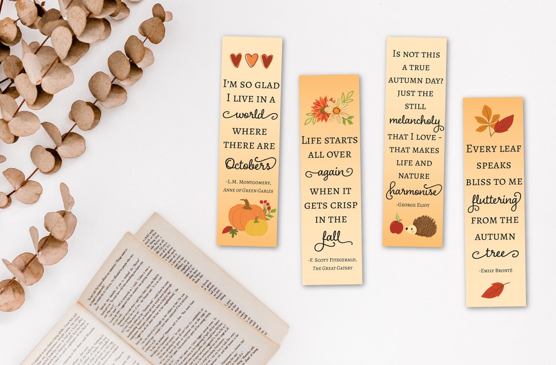 Printable Fall Bookmarks Fall Quote Bookmark Set Autumn - Etsy