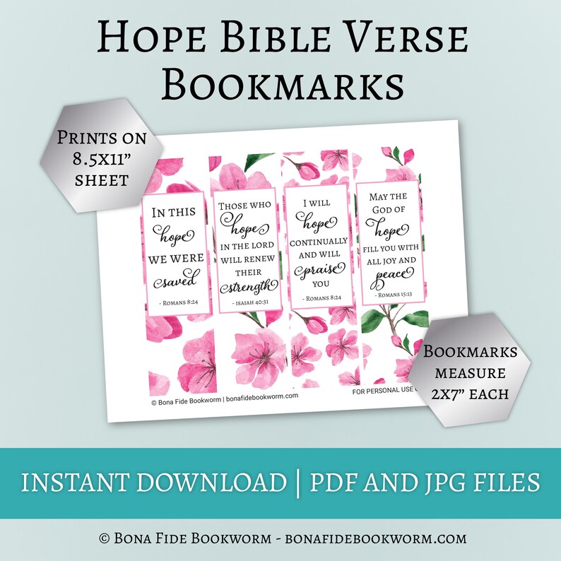 Printable Hope Bible Bookmarks | Scripture Bookmarks | Printable ...