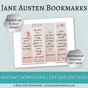 Printable Jane Austen Bookmarks | Jane Austen Quote Bookmark Set | Book ...