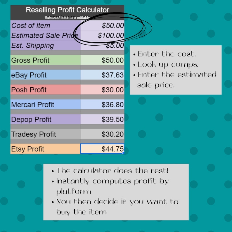 Reselling Profit Calculator (google Sheet) for Ebay Poshmark Mercari ...