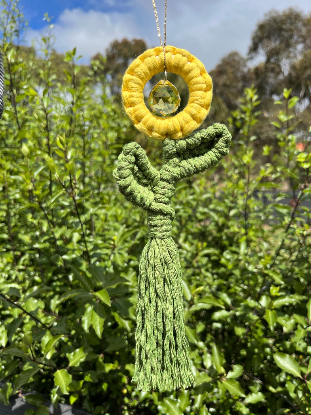 Sunflower Decoration / Macrame Flower Ornament / Car Mirror Charm / Sun ...