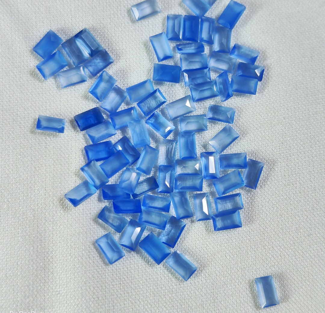 Blue Chalcedony Onyx Baguette Shape Faceted Gemstones 2x4 2.50x5 3x5 ...