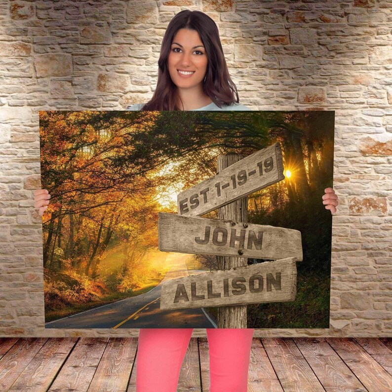 Autumn Road Color Multiple Names Personalized Directional Sign Canvas ...