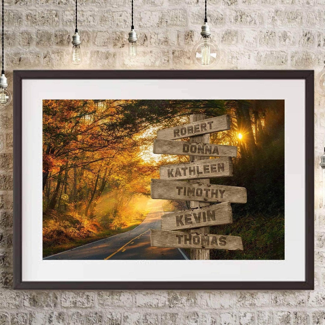 Autumn Road Color Multiple Names Personalized Directional Sign Poster ...