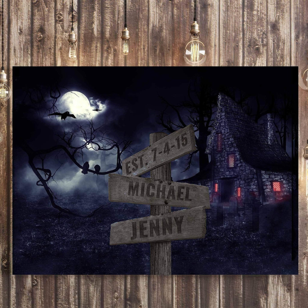 Personalized Haunted House Directional Sign Canvas - Halloween Decor - Etsy