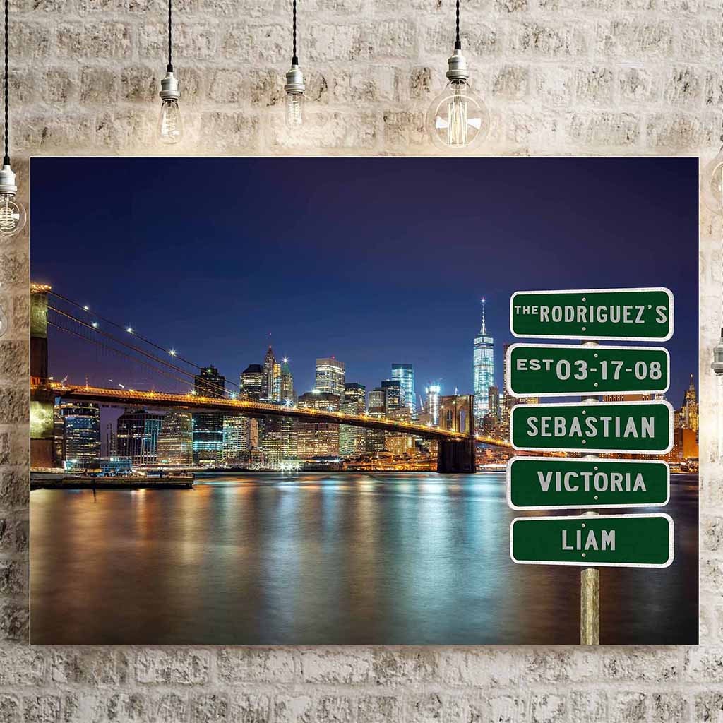 New York Manhattan Brooklyn Bridge Skyline at Night With Your Own ...