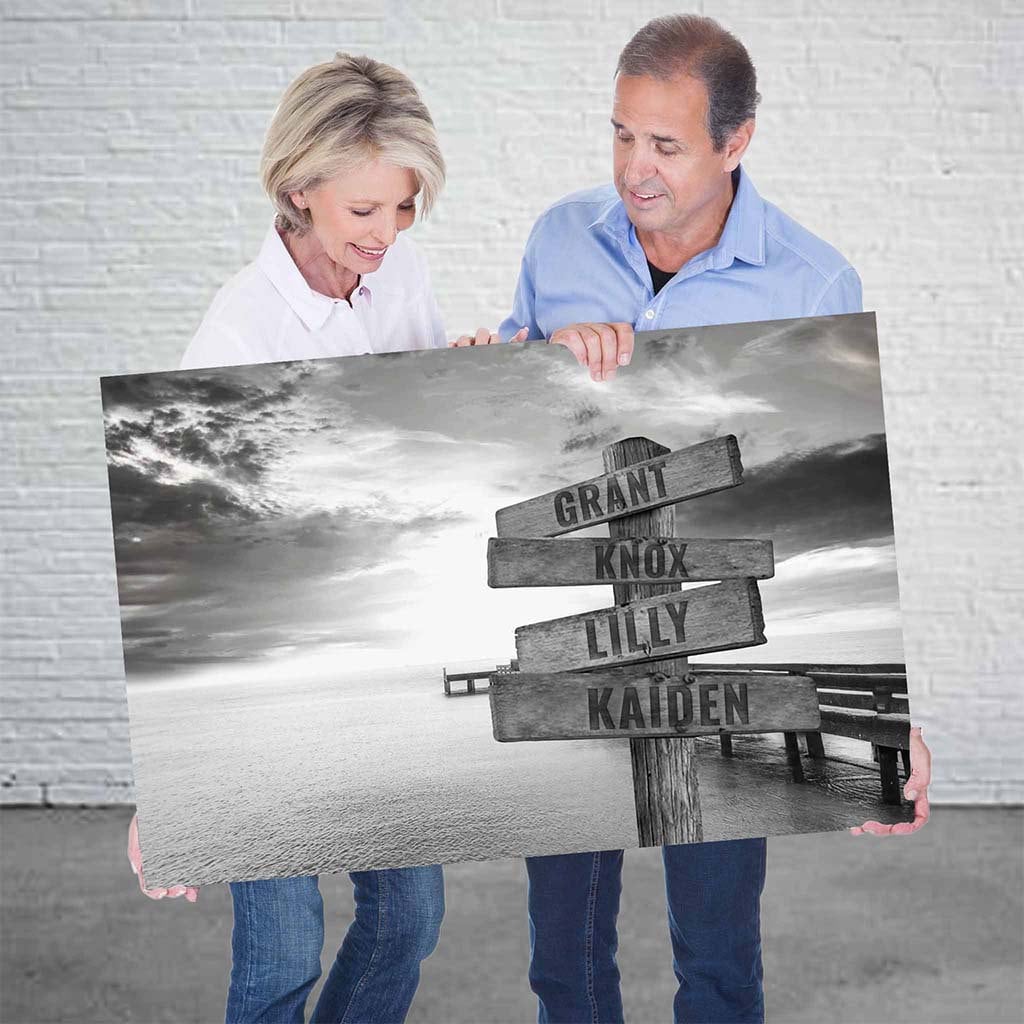 Personalized Ocean Dock Sign Canvas: Black & White Family Name Art - Etsy