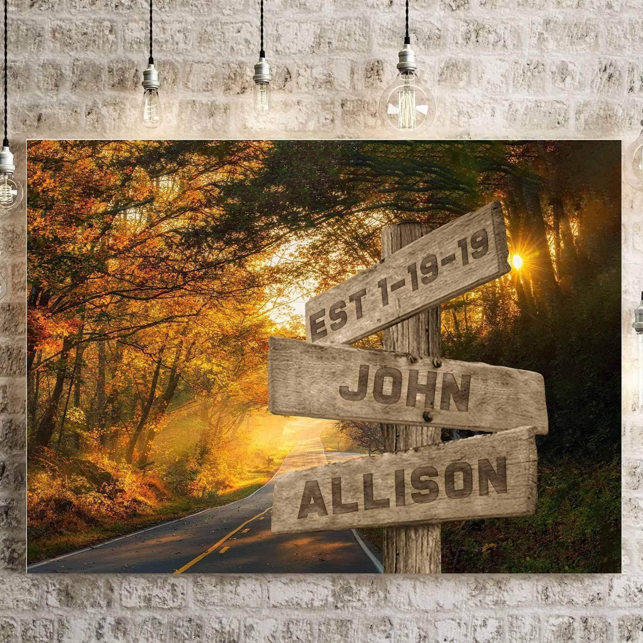 Autumn Road Color Multiple Names Personalized Directional Sign Canvas ...