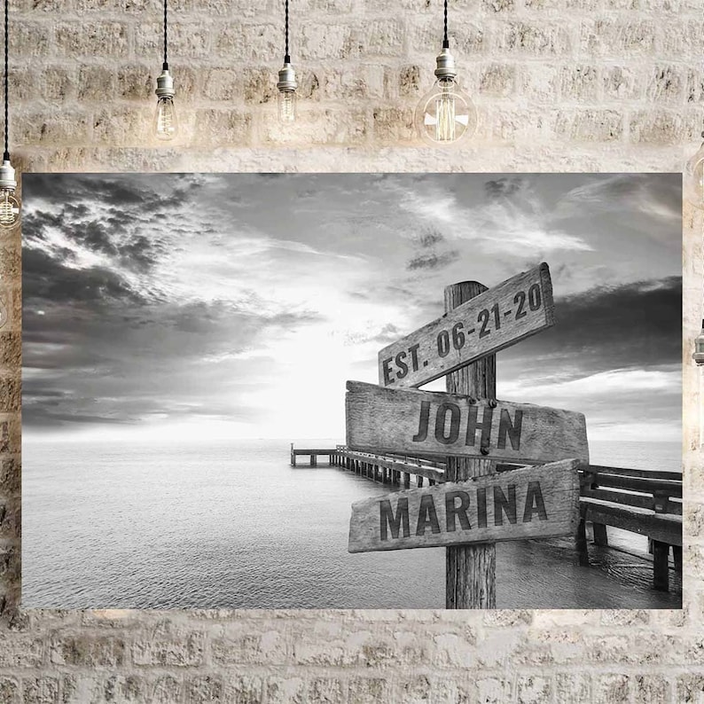 Personalized Ocean Dock Sign Canvas: Black & White Family Name Art - Etsy