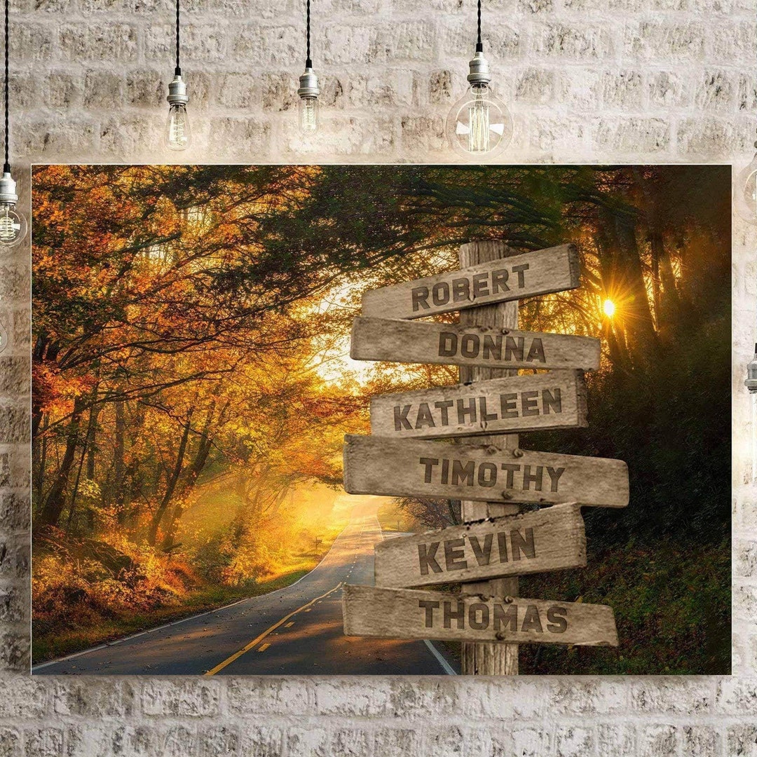 Autumn Road Color Multiple Names Personalized Directional Sign Canvas ...