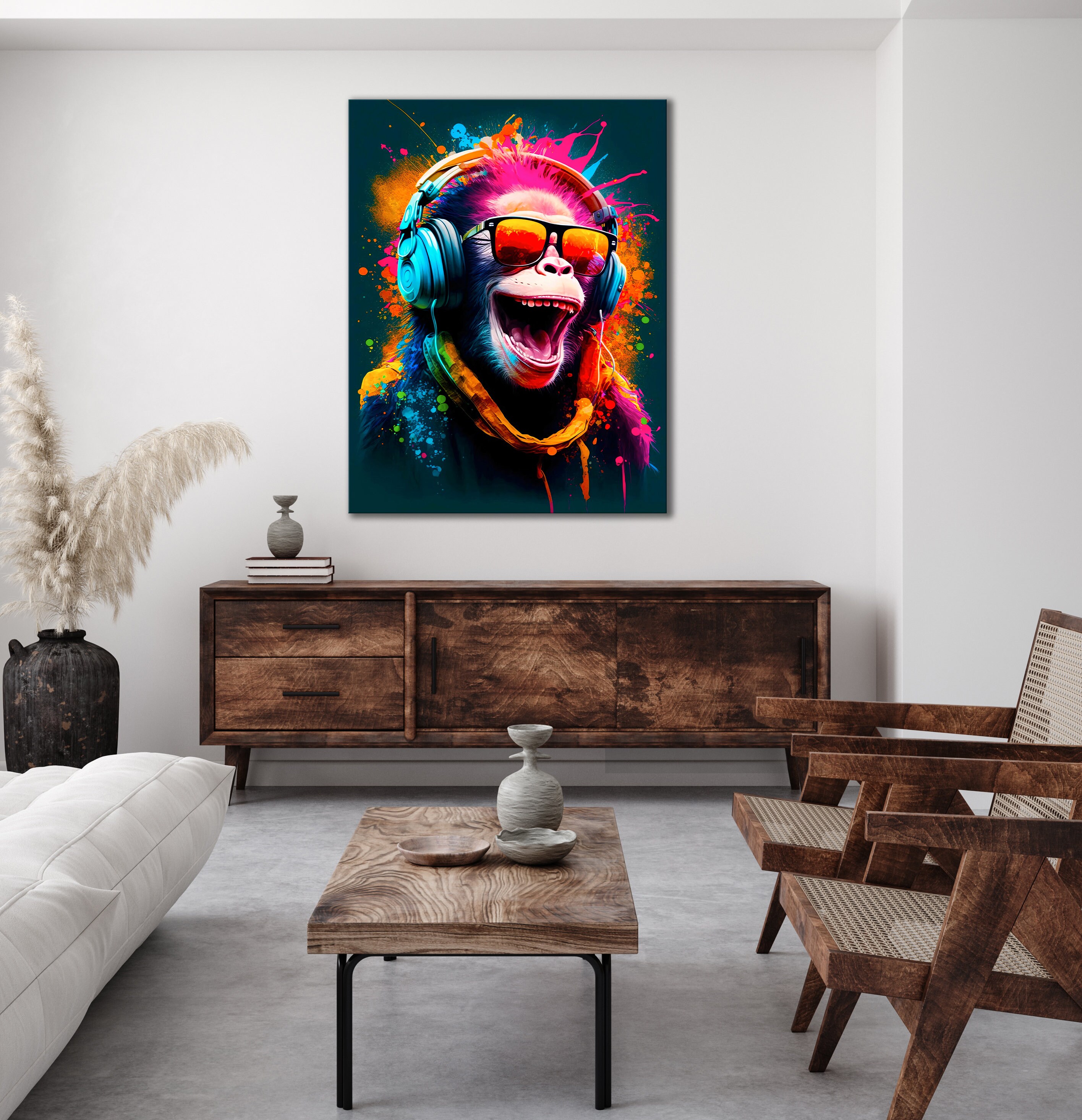 Dj Ape Street Art Banksy Canvas Print Monkey Graffiti Urban Modern Wall ...