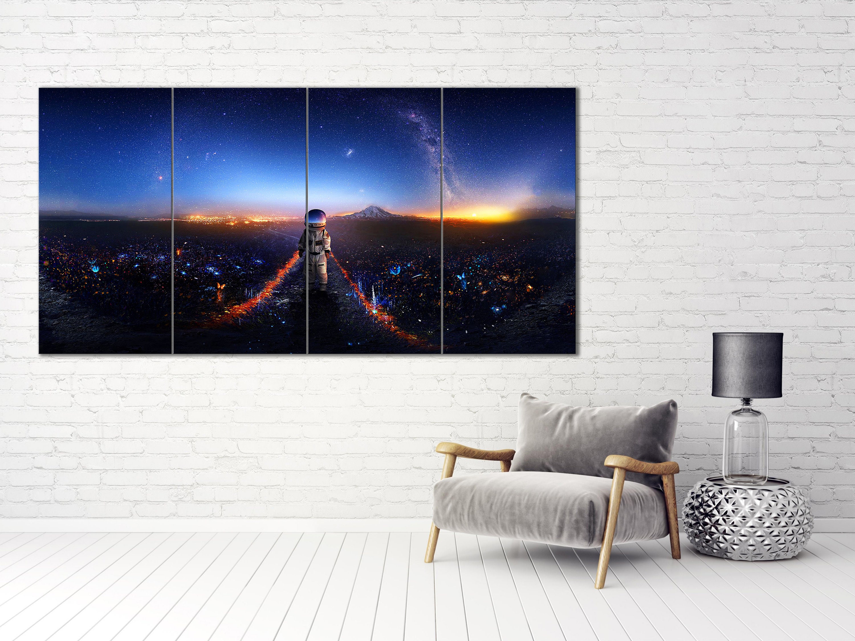 Astronaut Canvas Print Space View Painting Modern Living Room Wall ...