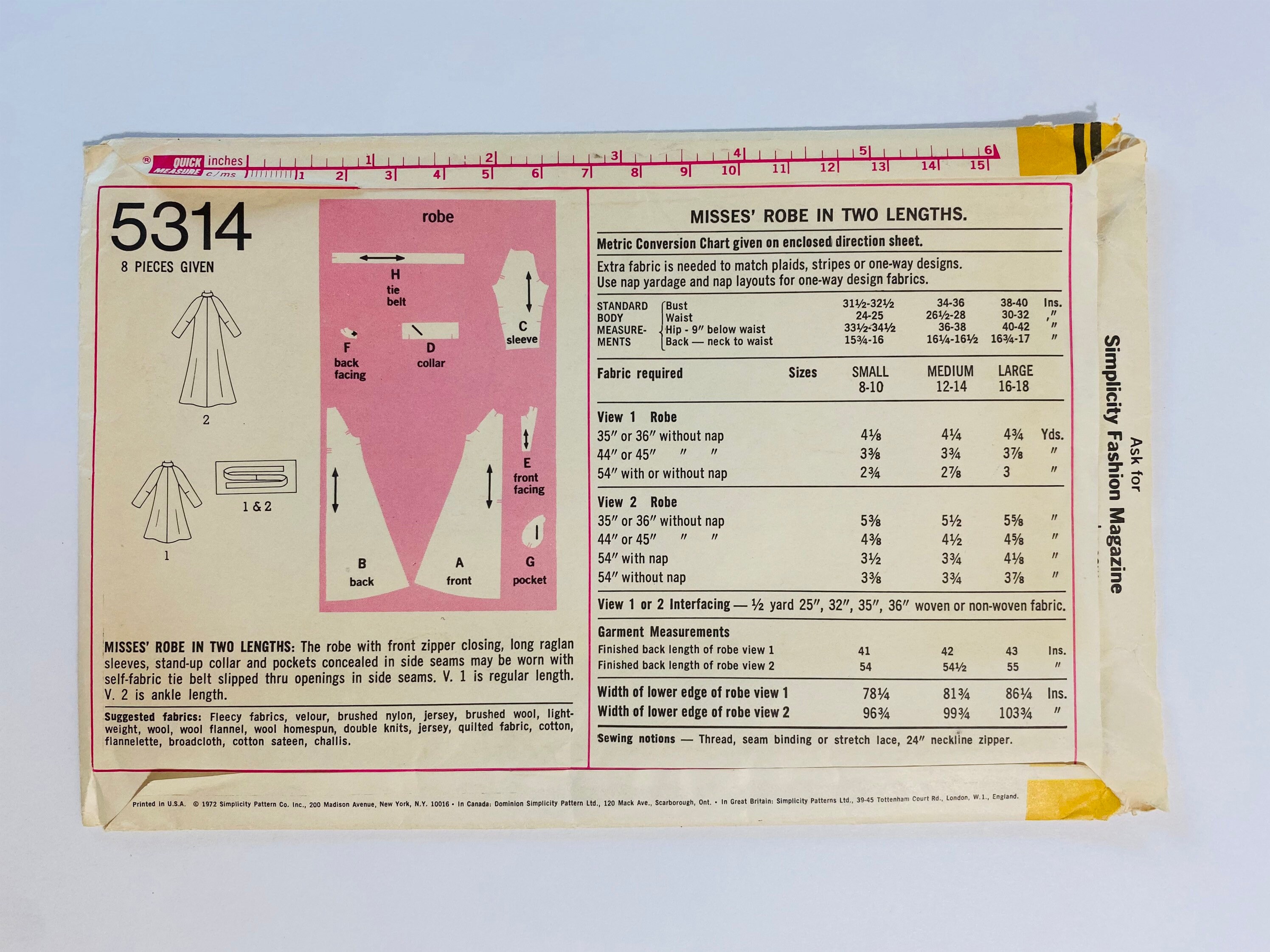 Simplicity 5314 Bust 32 Vintage 1970s Sewing Pattern | Etsy