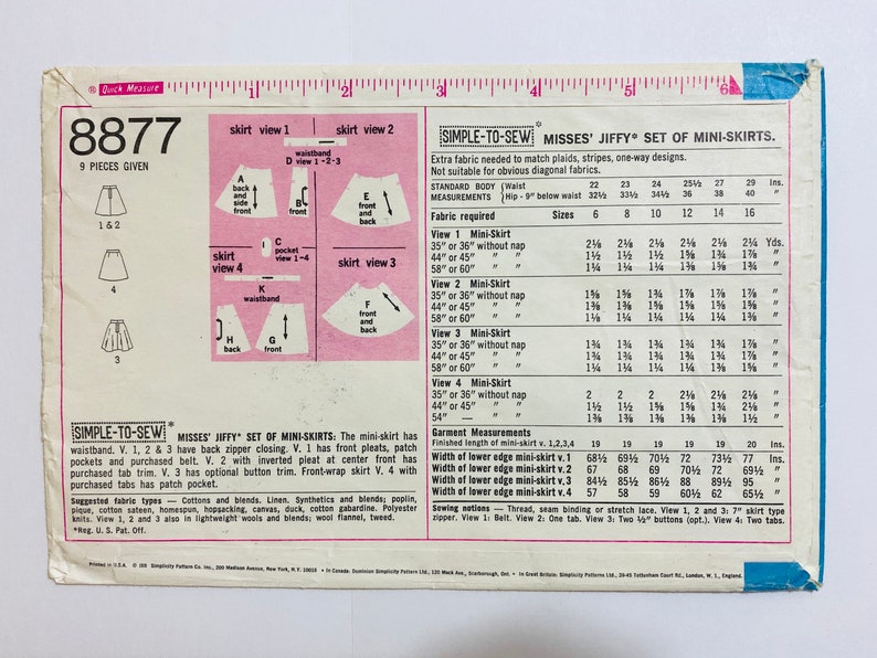 Simplicity 8877 waist 22 Vintage 1970s Sewing Pattern - Etsy