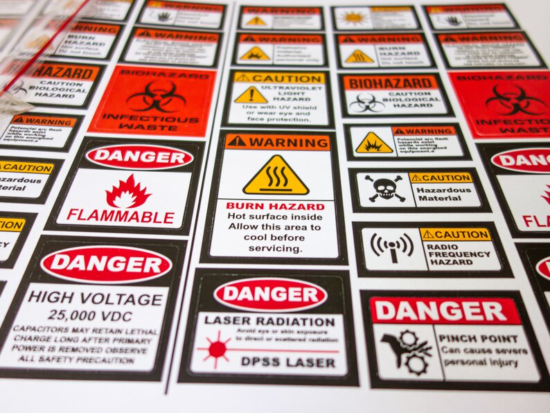 Warning sign decal sheet caution stickers danger signs decal | Etsy