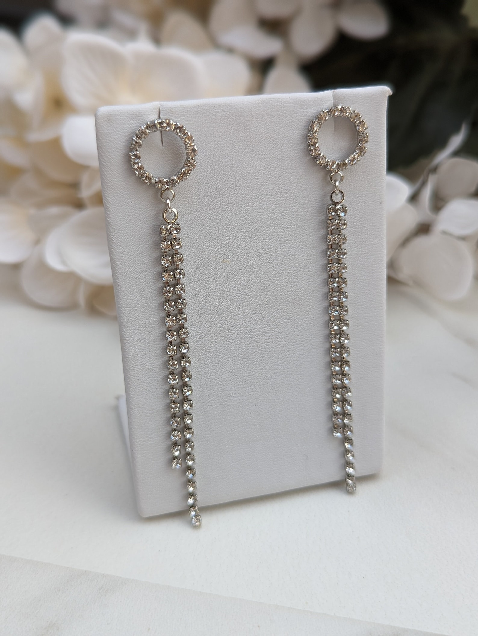 Long Silver Rhinestone Chain Fringe Earrings, Silver Micro Pave ...