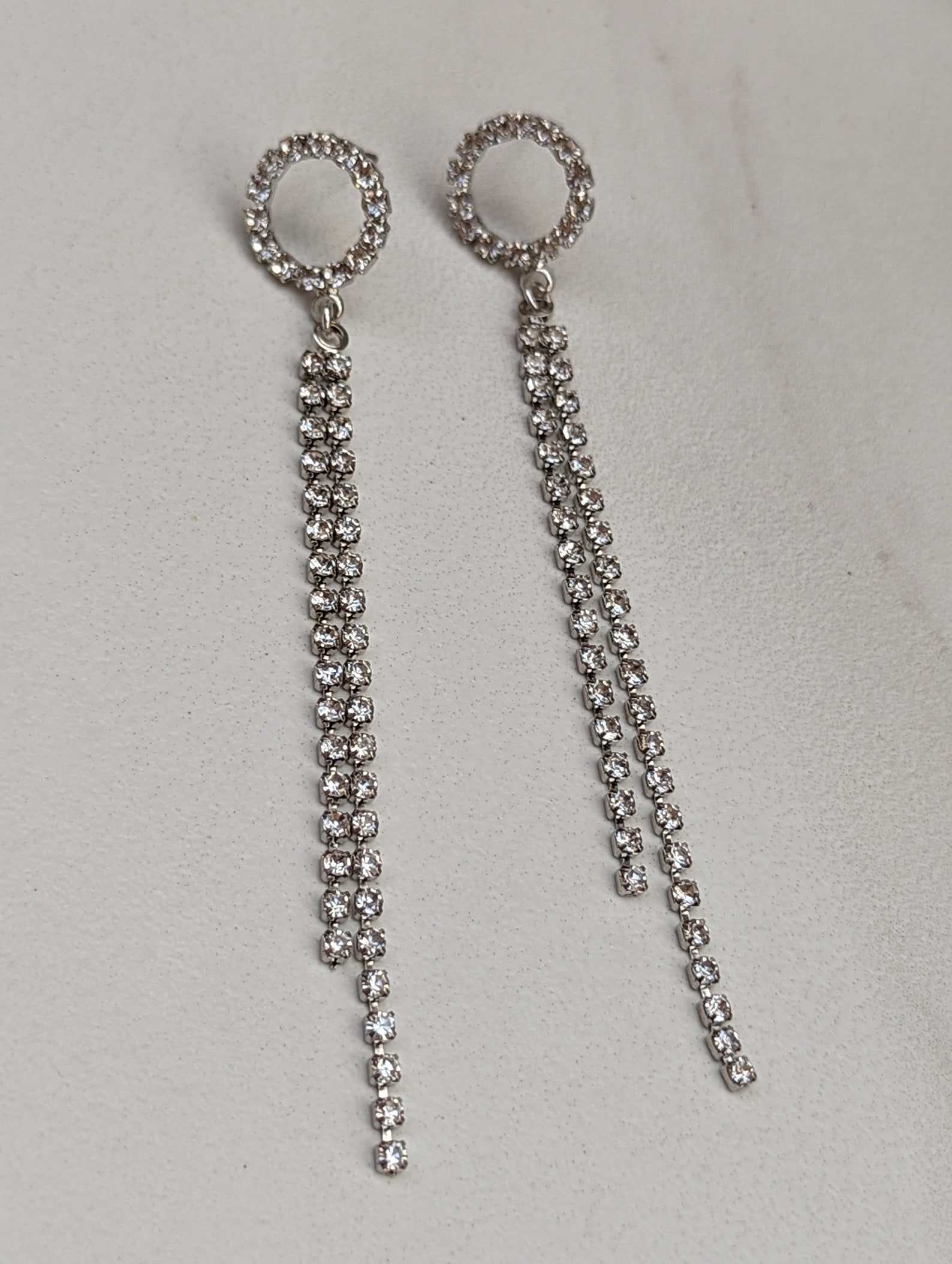 Long Silver Rhinestone Chain Fringe Earrings, Silver Micro Pave ...