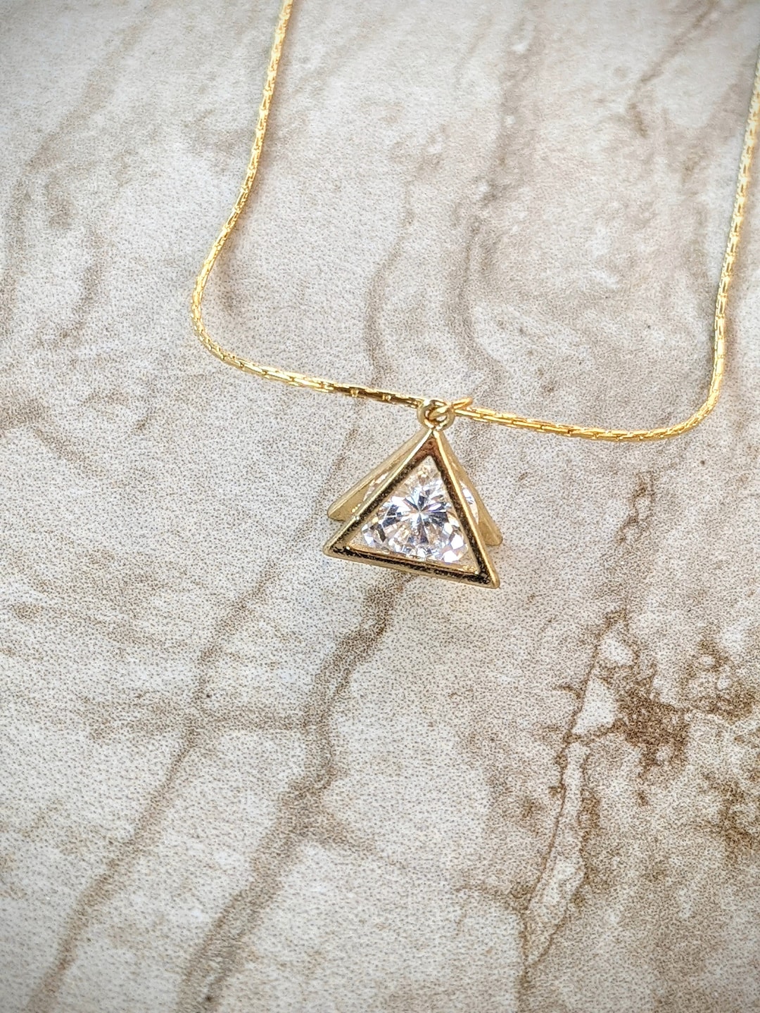 Gold Triangle Cubic Zirconia Gold Chain Necklace - Micro Pave Charm ...