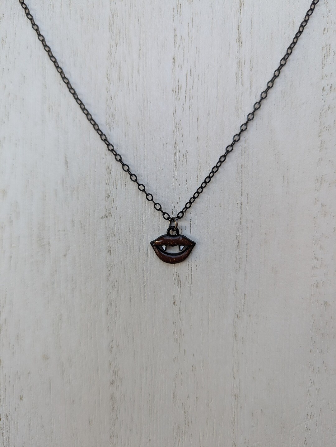 Vampire Fang Necklace - Black Plated Chain - Halloween Jewelry ...