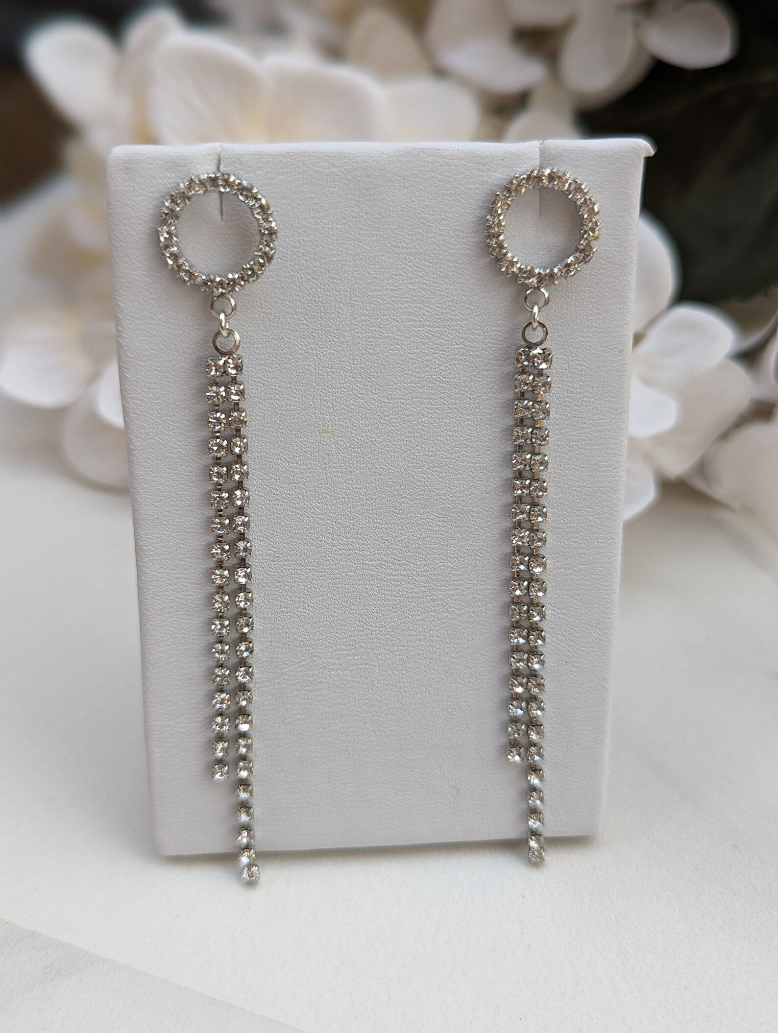 Long Silver Rhinestone Chain Fringe Earrings, Silver Micro Pave ...