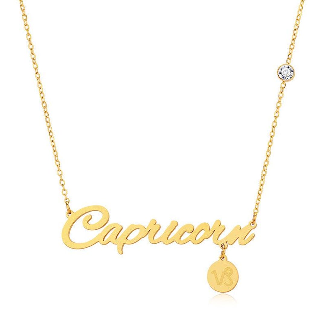 Zodiac Script Necklace With Charm and Diamond - Capricorn - Etsy