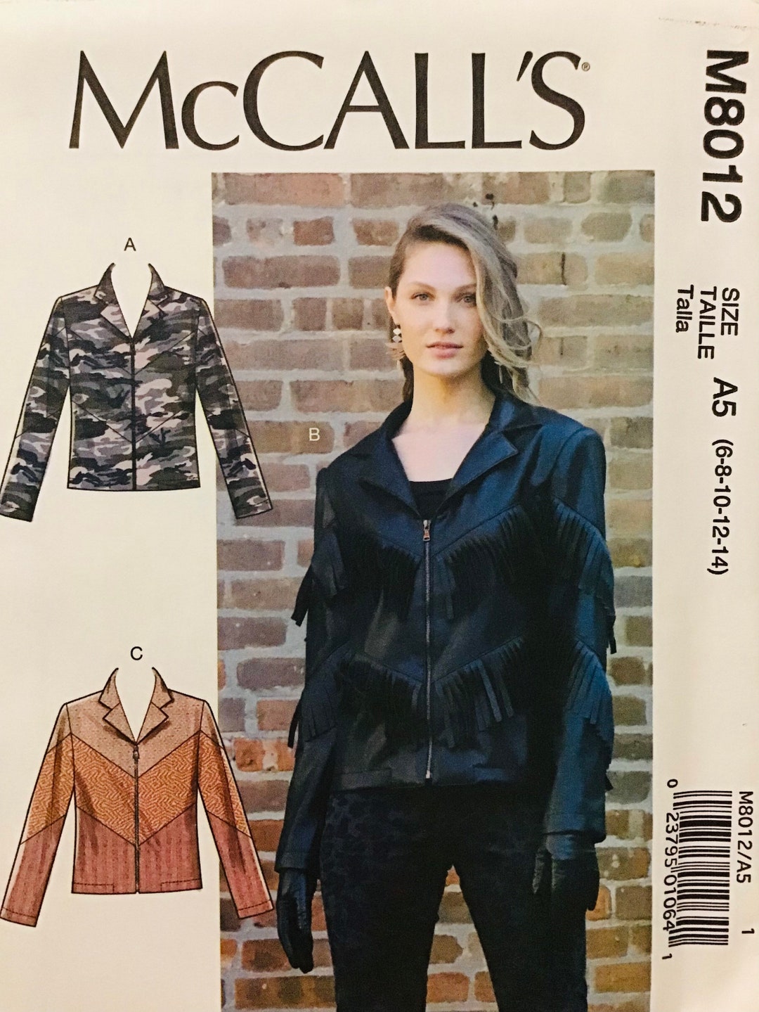 Sewing Pattern Mccall’s 8012 Women's Fitted Unlined Jacket With Fringe ...