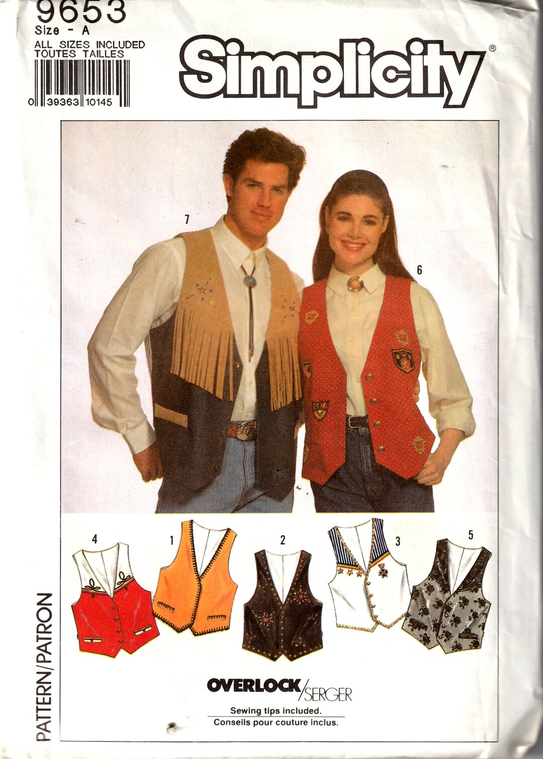 Sewing Pattern Simplicity 9653 Vintage Unisex Vests, All Sizes, Uncut ...