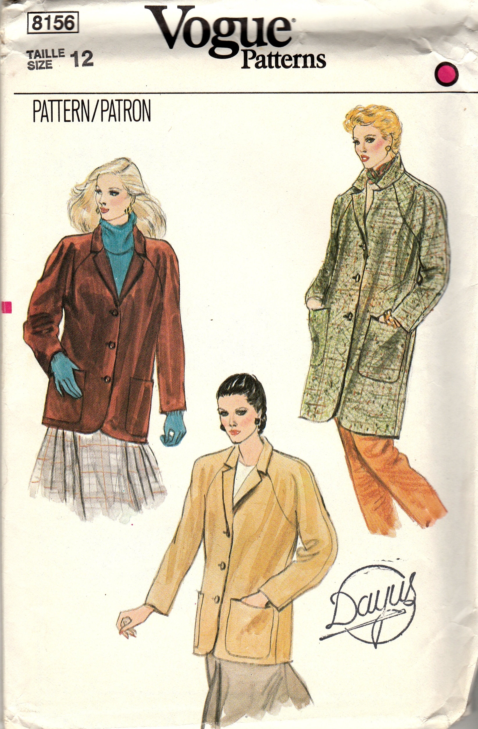 Sewing Pattern Vogue 8156 Womens' Jacket, Size 12, Uncut - Etsy